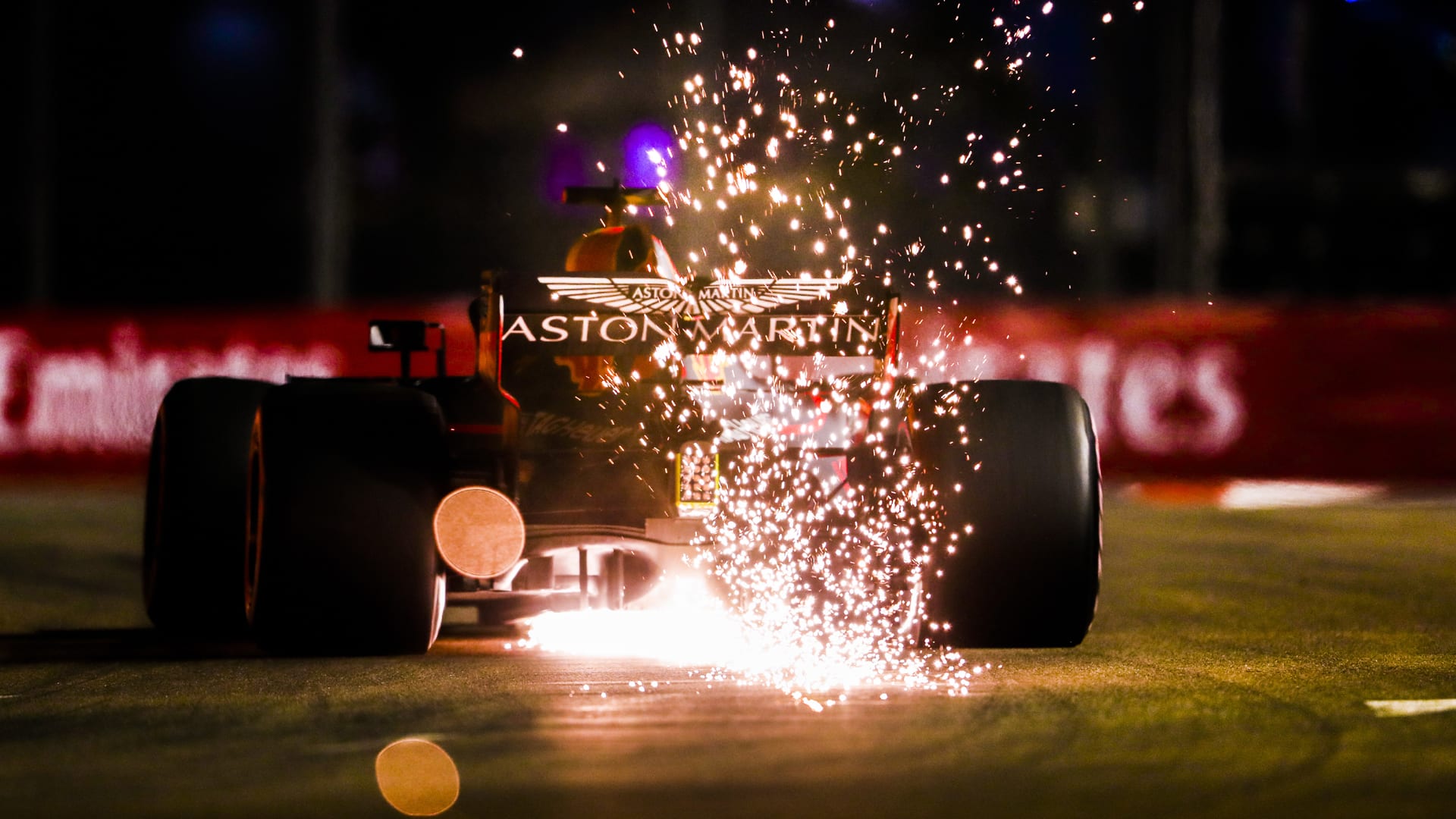 Sparks flying off Daniel Ricciardo's Red Bull at the Singapore GP, 2018 ...